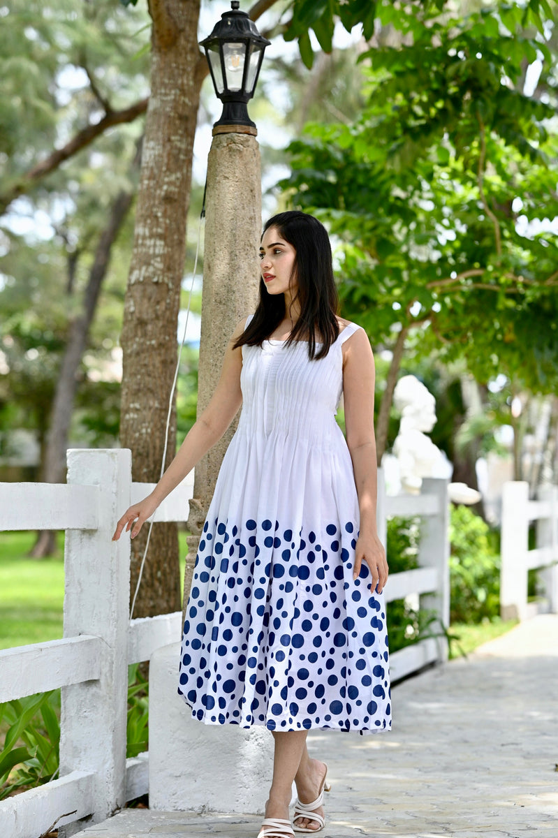 Tia Blue polka Midi Dress – Radheys